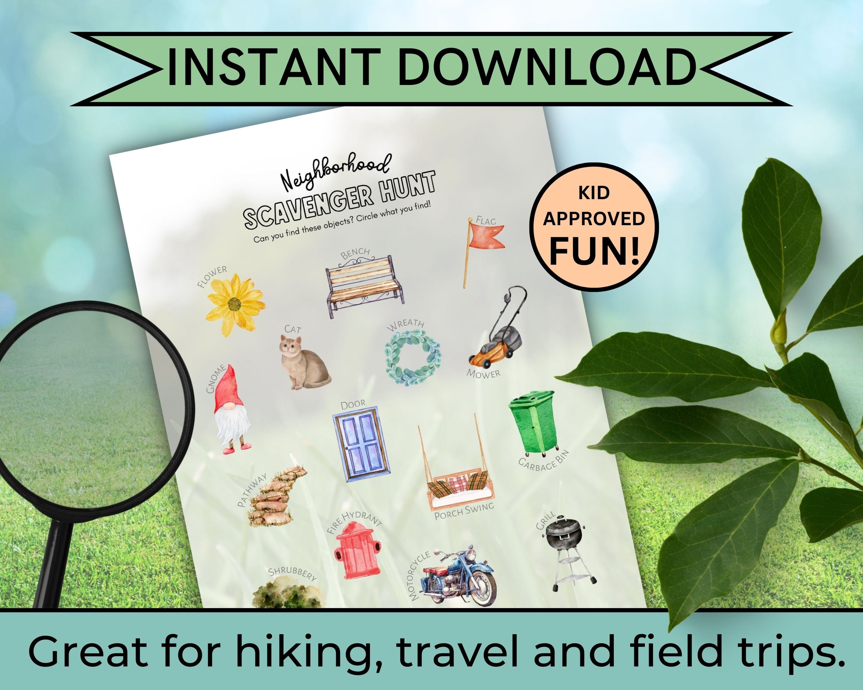 Neighborhood Scavenger Hunt for Kids, Field Trip Game, Nature Walk ...