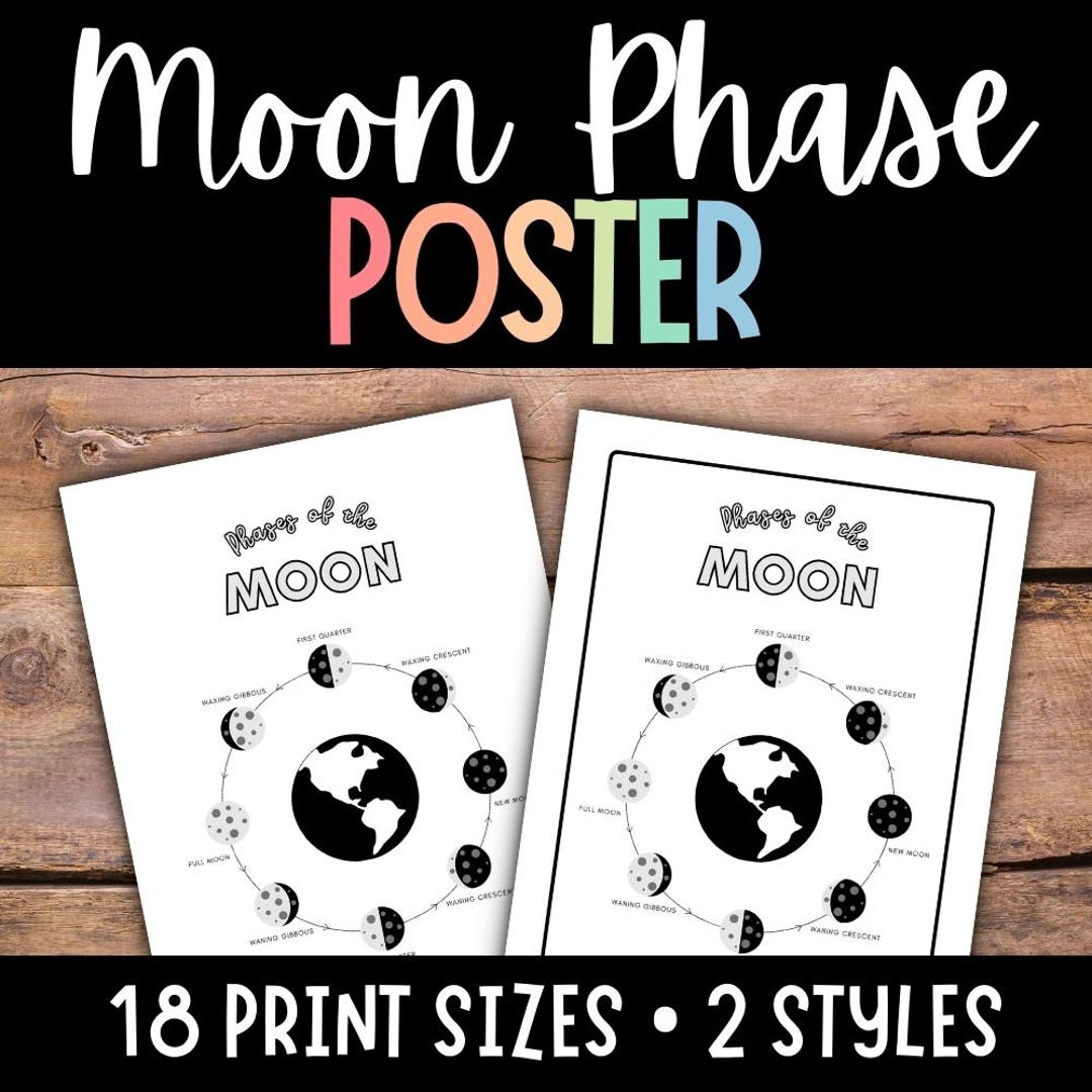 Moon Phase Poster, Moon Phase Chart, Moon Phases Wall Art, Moon Charts ...