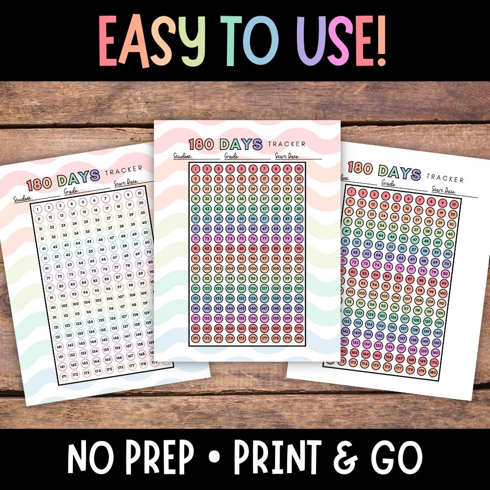 180 Day Tracker, 180 Days of School, 180 Days Countdown, Day Count for ...