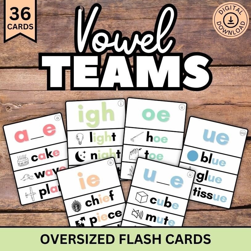 Vowel Team Flash Cards, Vowel Charts, Word Wall, Vowel Team Charts ...