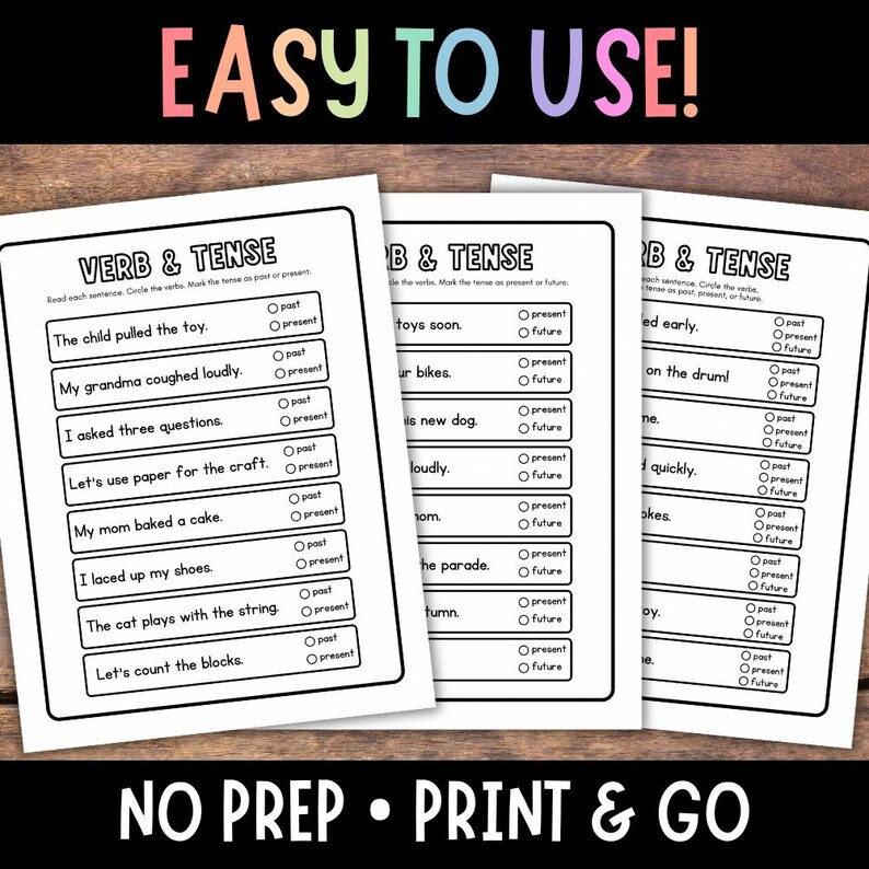 Verb Tense Worksheet Parts of Speech Verb Sentence Activity Past ...