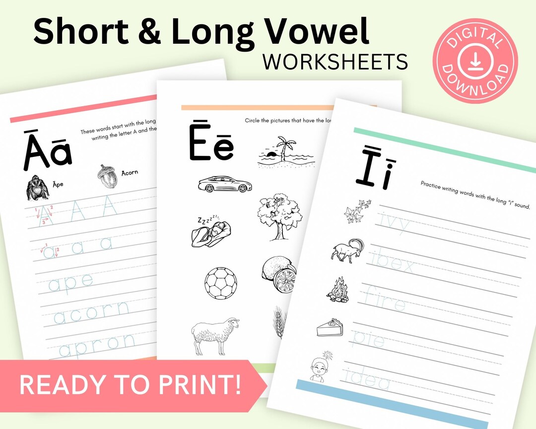 Printable Vowel Worksheets Short and Long Vowel Sounds Vowel - Etsy
