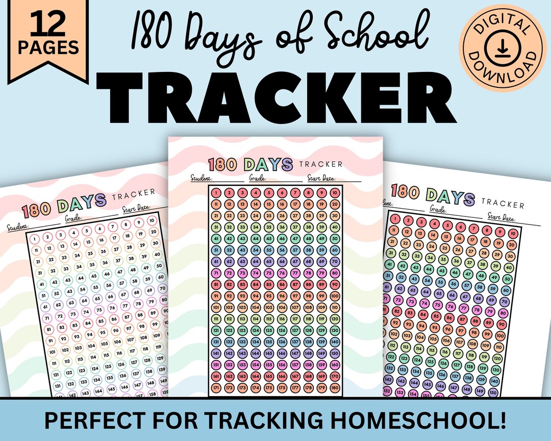 180 Day Tracker, 180 Days of School, 180 Days Countdown, Day Count for ...