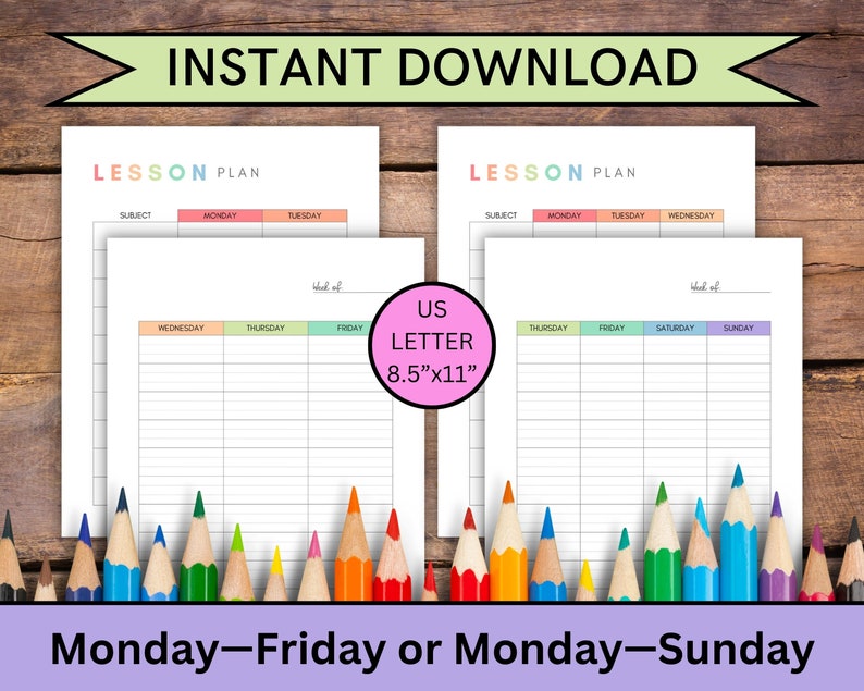 Weekly Lesson Planner Printable Lined Teacher Planner - Etsy