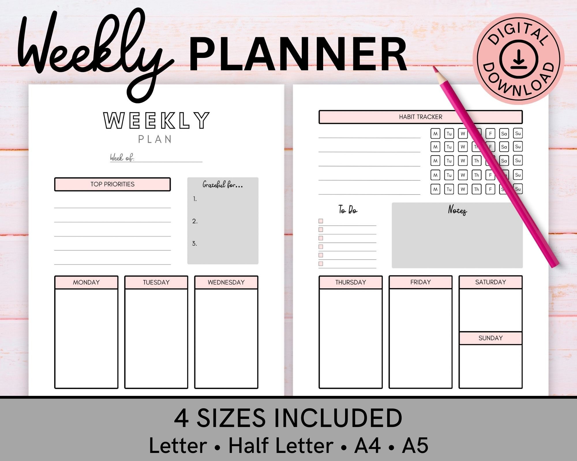 Weekly Planner Printable - Etsy
