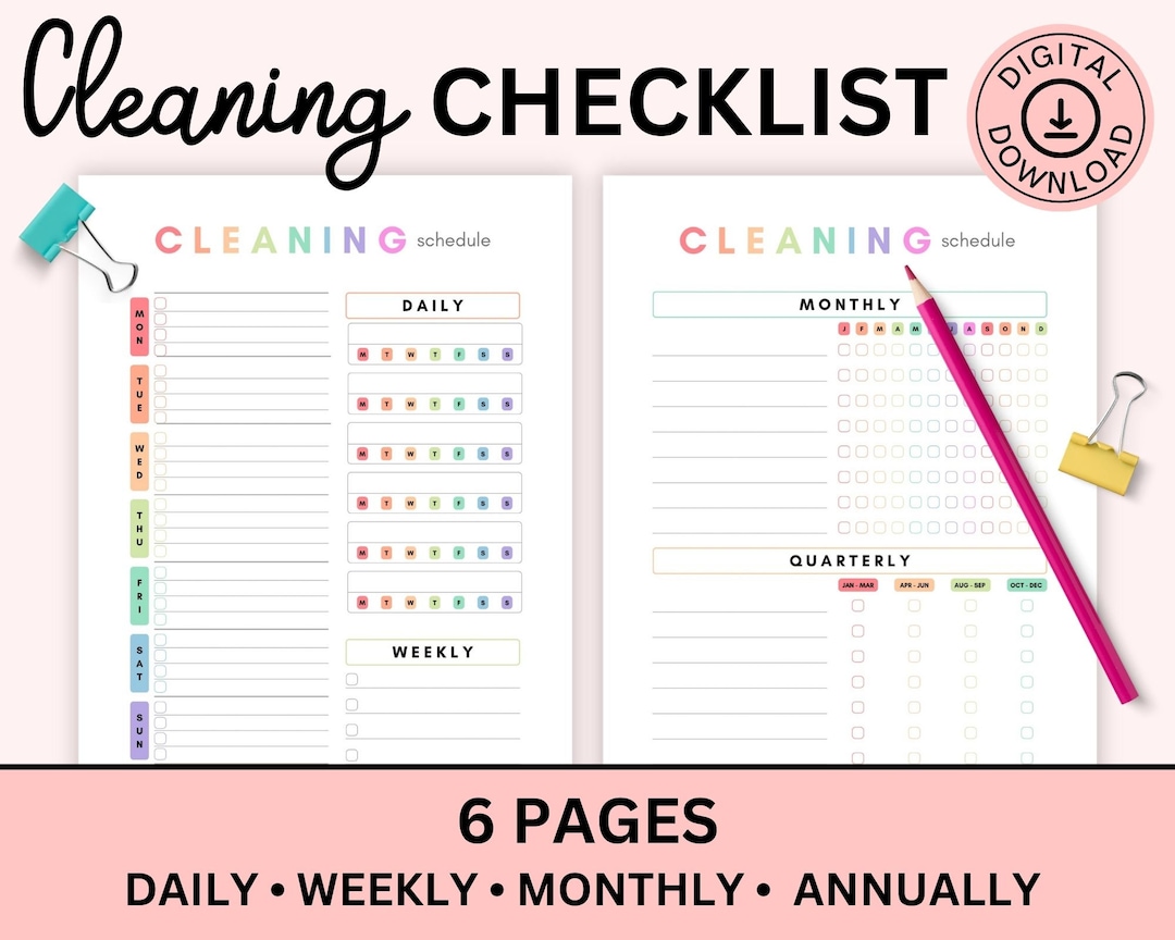 BLANK Cleaning Checklist Printable, Cleaning Schedule Printable, Weekly ...