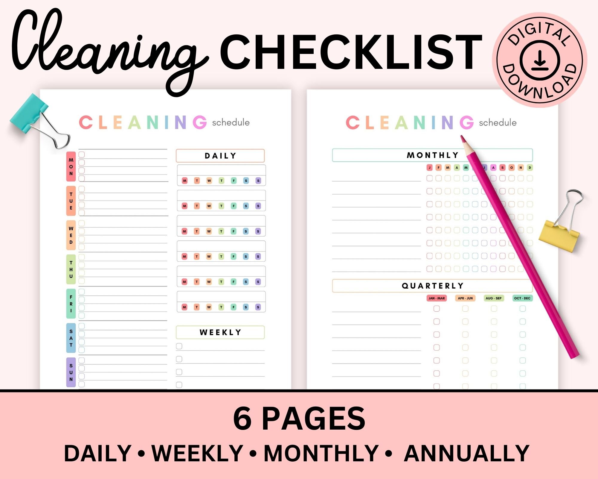 BLANK Cleaning Checklist Printable, Cleaning Schedule Printable, Weekly ...