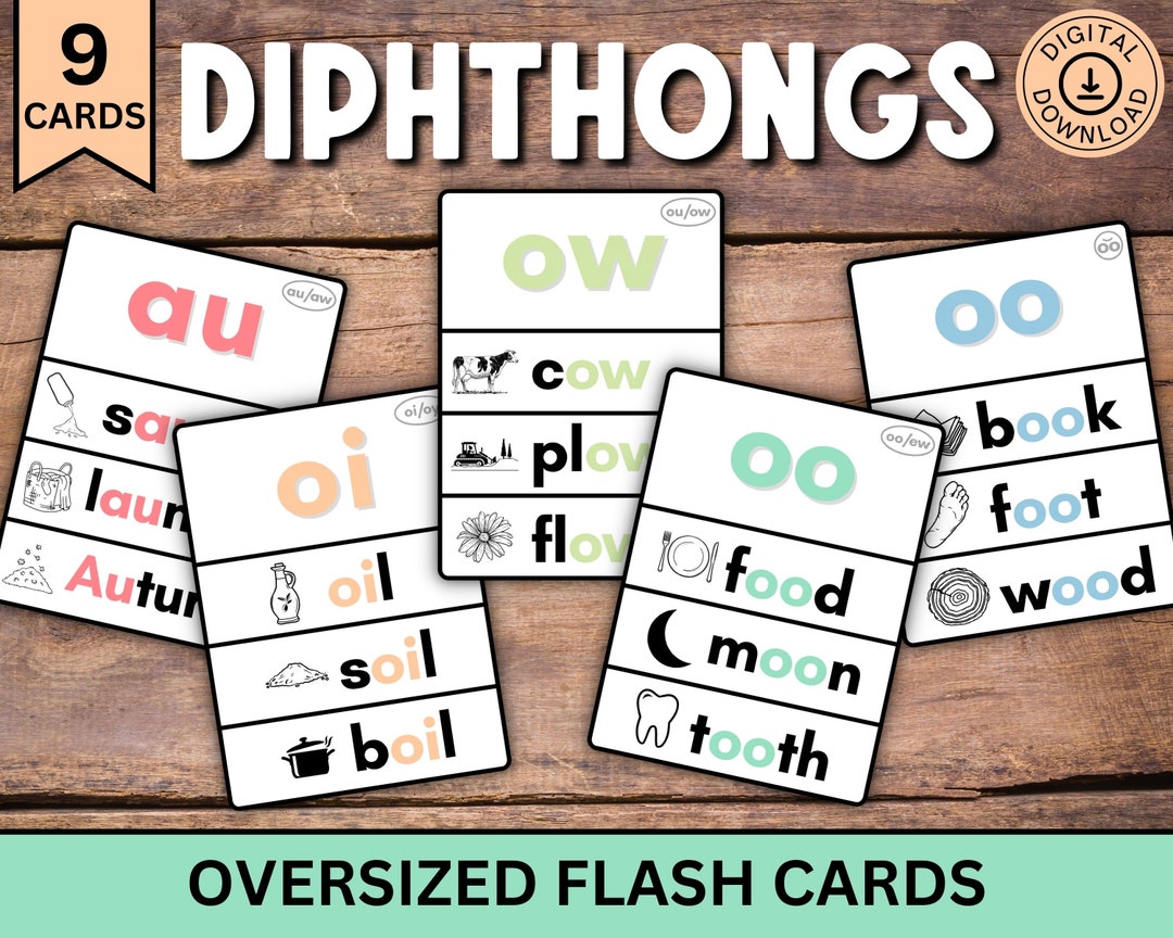 Diphthong Flash Cards Printable Diphthong Chart Word Wall - Etsy