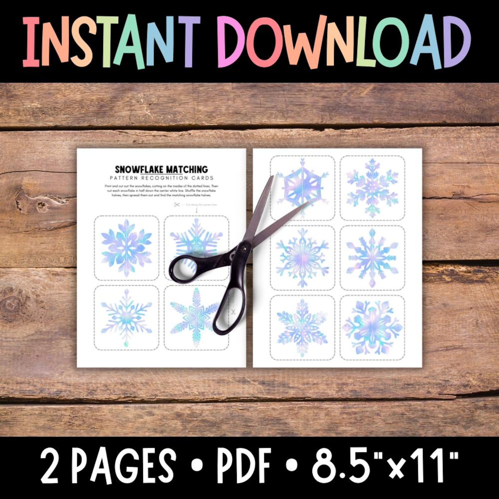 Snowflake Matching Game, Winter Pattern Recognition Cards (PDF) - Etsy