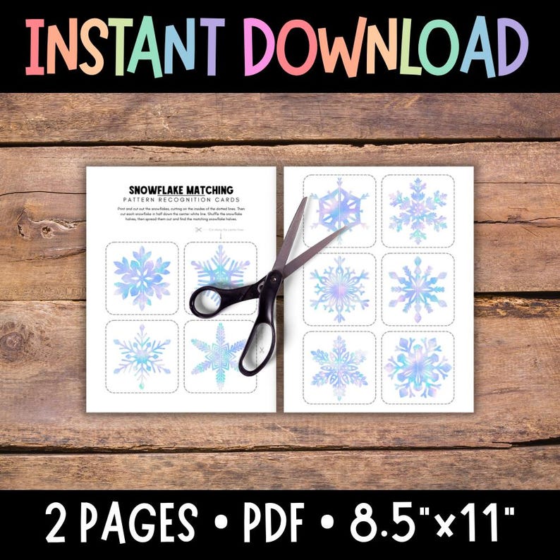 Snowflake Matching Game, Winter Pattern Recognition Cards (PDF) - Etsy