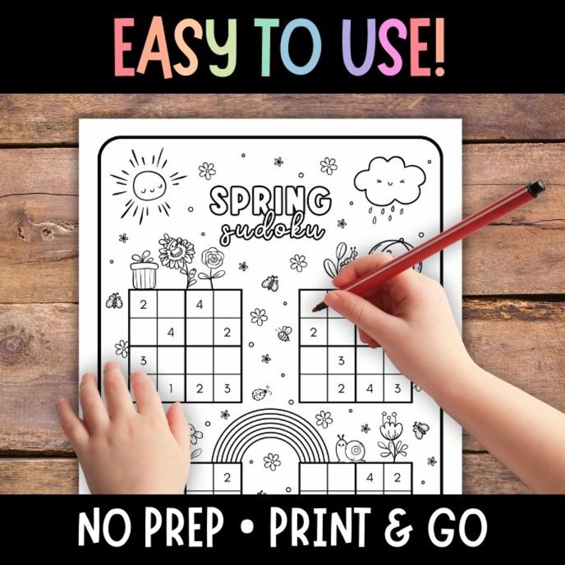 Spring Sudoku Puzzle, Beginner Math Game for Kids (PDF) - Etsy