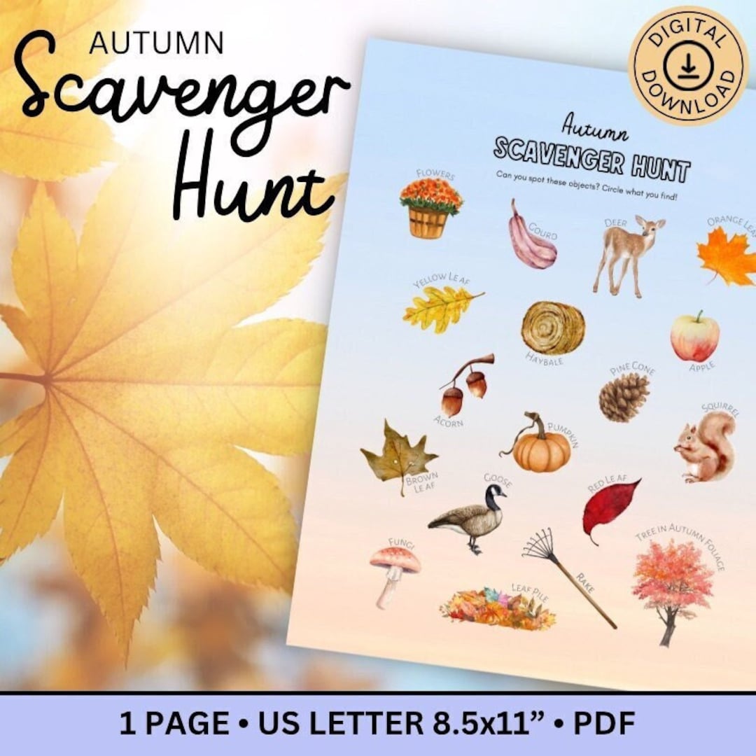 Autumn Scavenger Hunt, Nature Scavenger Hunt for Kids, Outdoor Fall ...