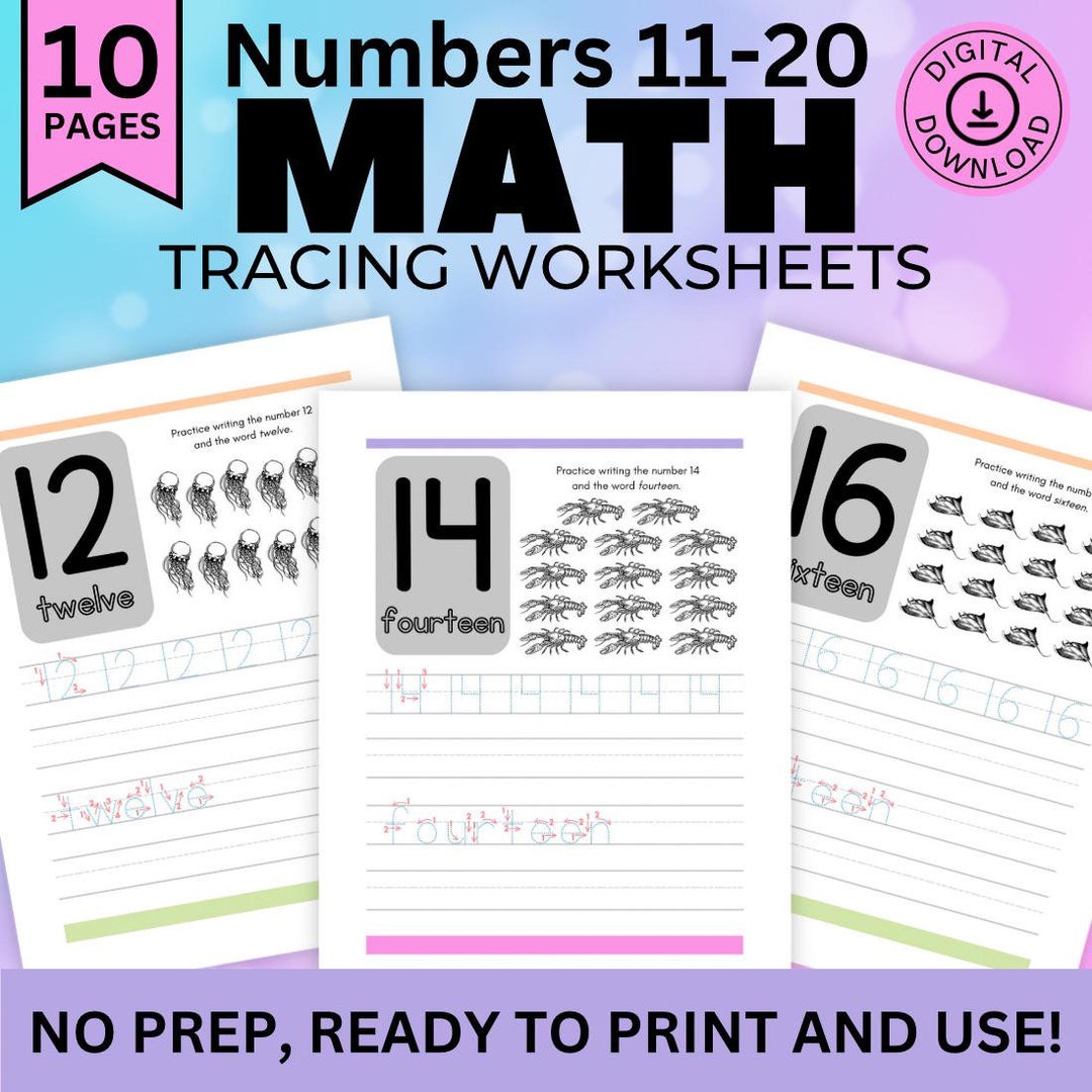 Number Tracing Worksheets, Counting Numbers 11-20, Preschool ...