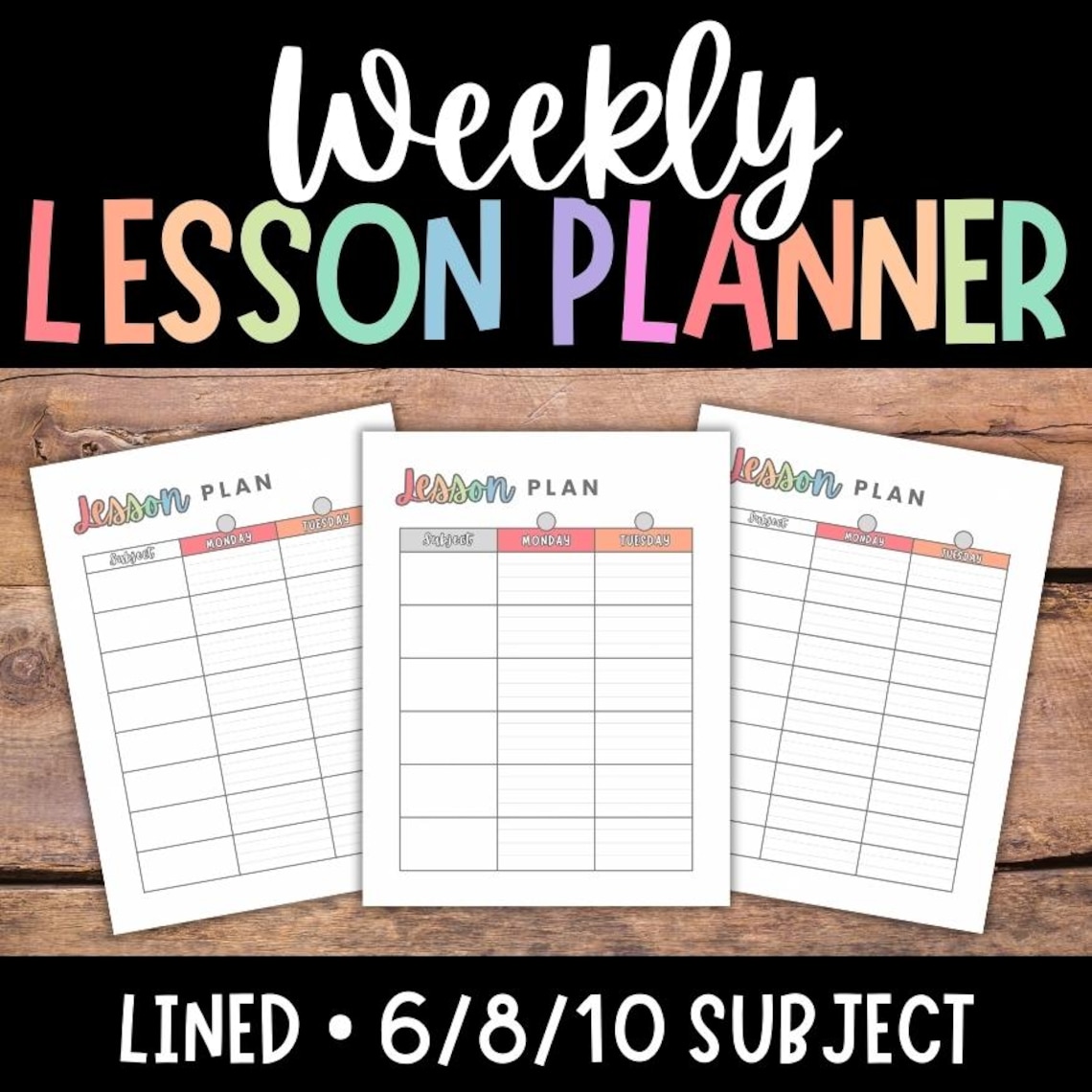 Weekly Lesson Planner Printable, Lined Teacher Planner, Teaching Plan ...