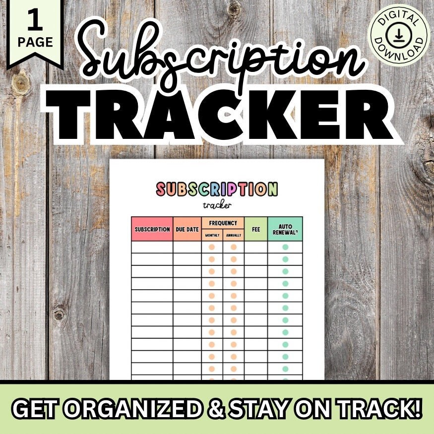 Subscription Tracker Printable, Membership Tracker, Subscription Log ...