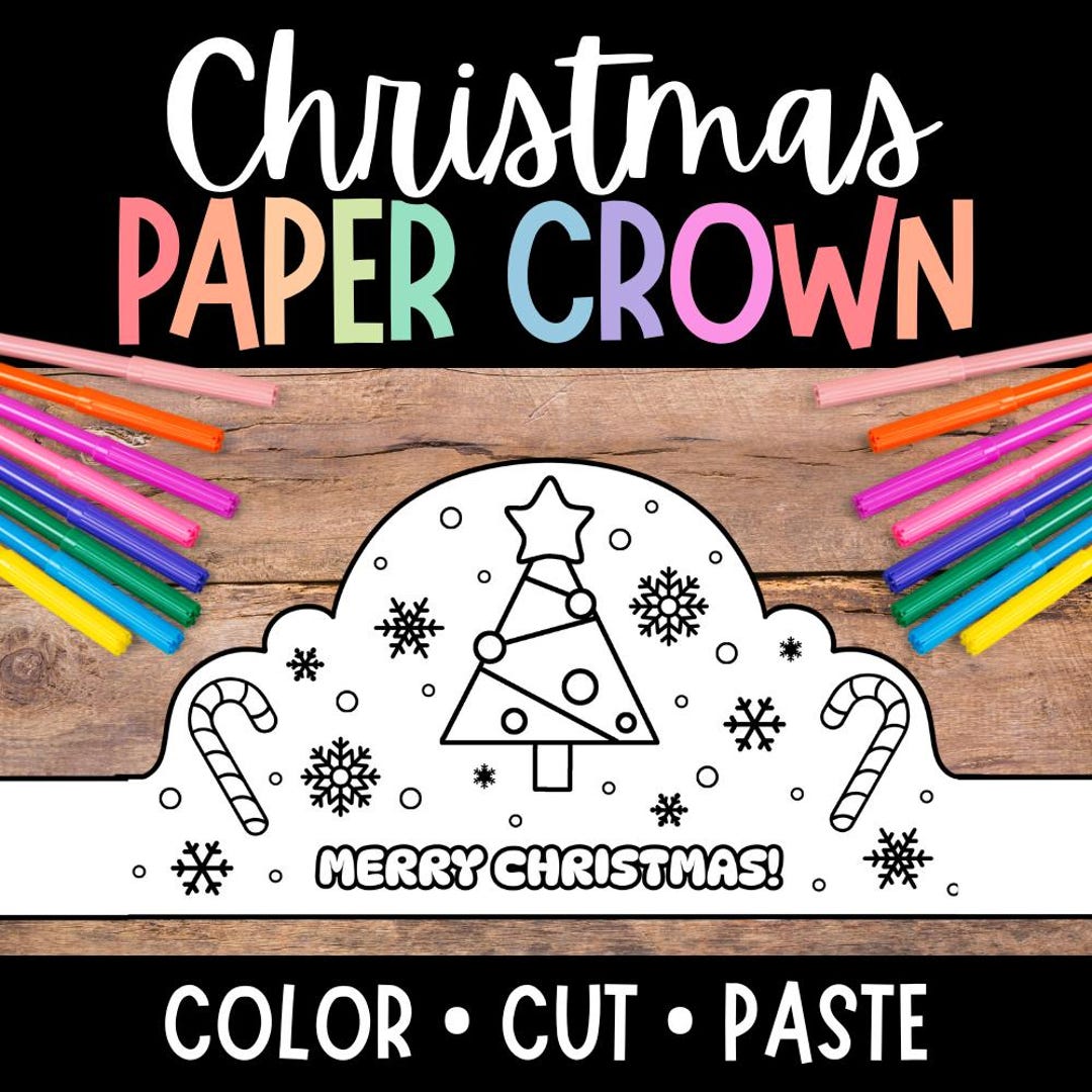 Christmas Tree Hat Craft, Holiday Paper Crown, Kids Coloring Printable ...