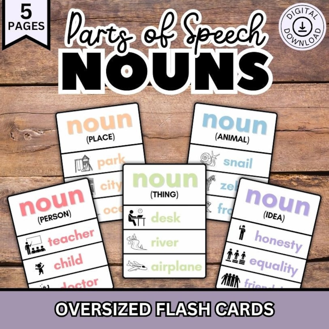 Noun Flash Cards, Nouns Chart, Parts of Speech Printable, Word Wall ...
