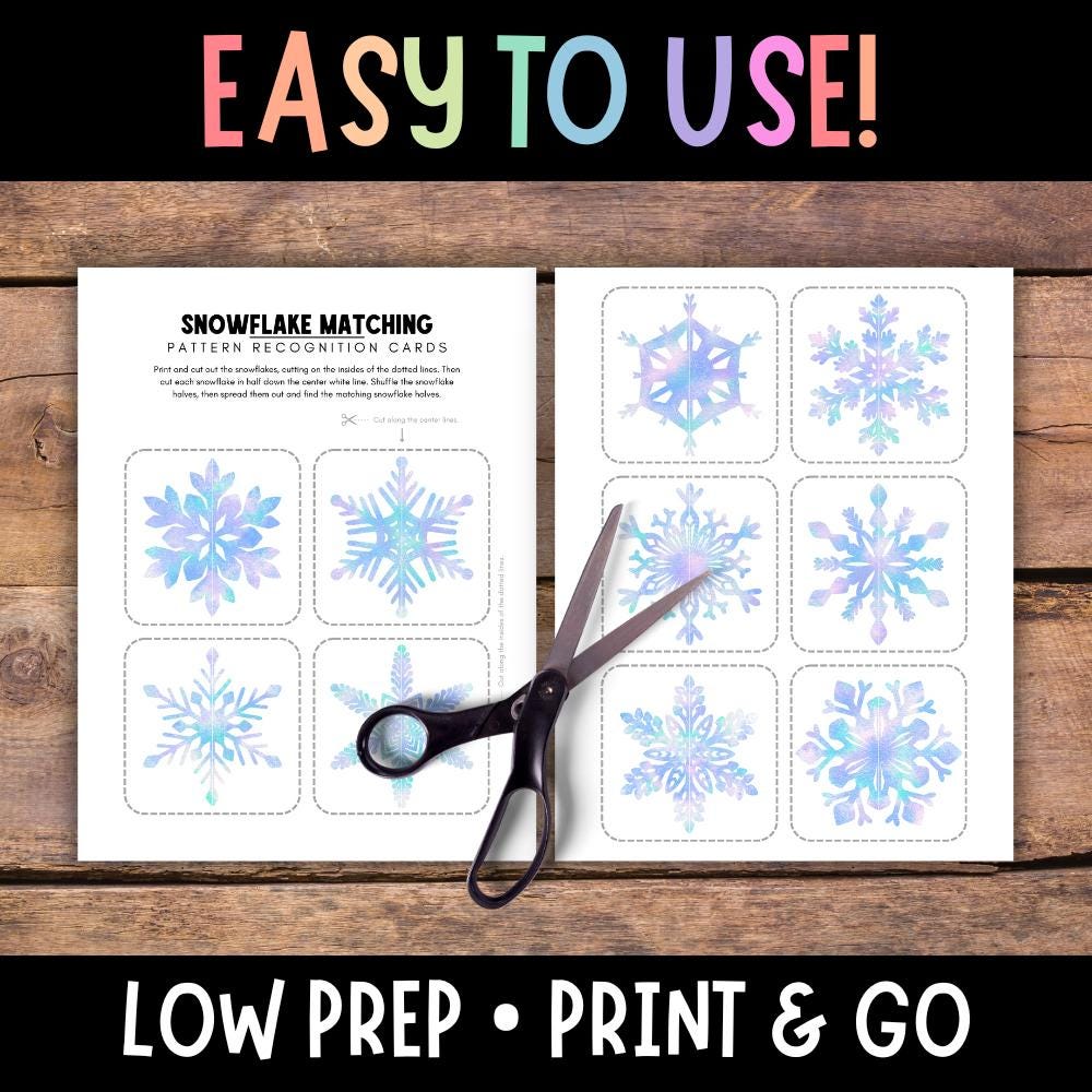 Snowflake Matching Game, Winter Pattern Recognition Cards (PDF) - Etsy