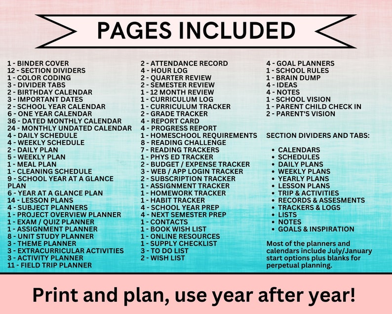 Homeschool Planner Printable Homeschool Planner 2023 2024 - Etsy