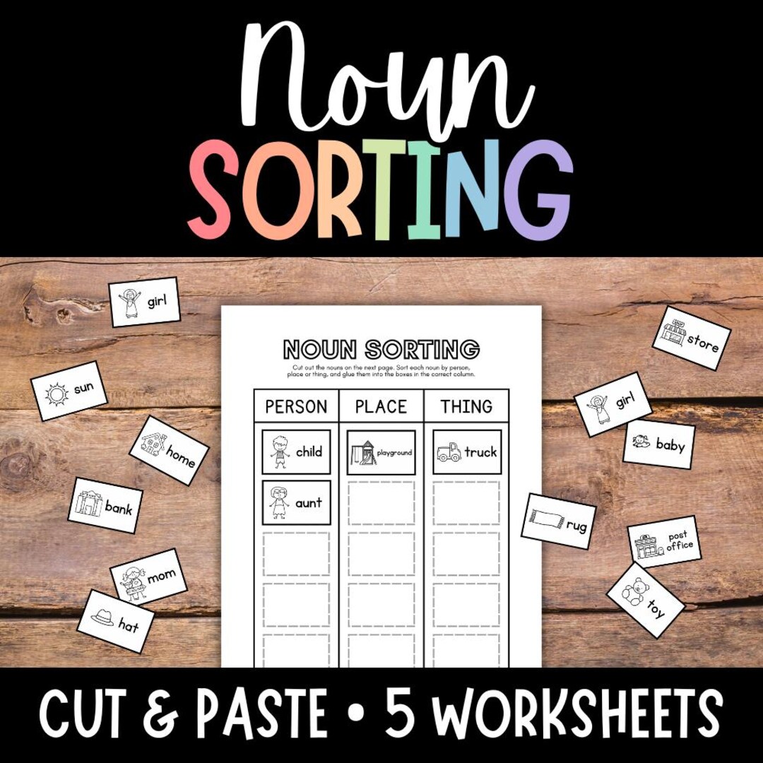 Nouns Sorting Worksheet, Cut and Paste Grammar Activity, Parts of ...