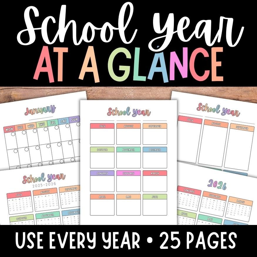 School Year Planner, School Year Calendar, Teacher Planner, Year at a ...