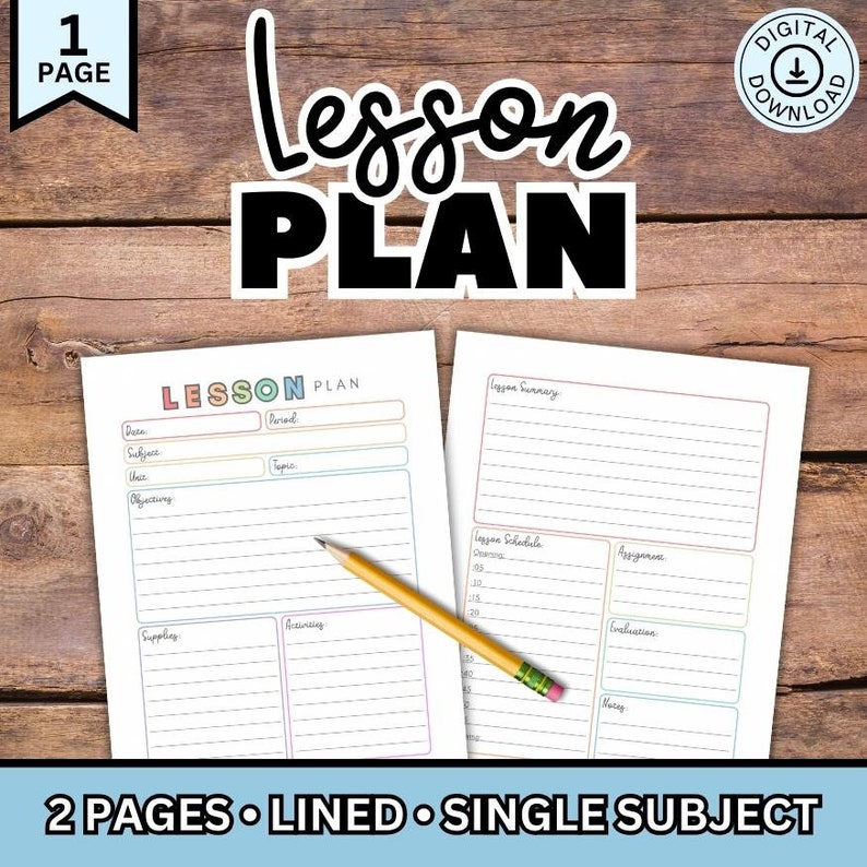 Lesson Plan Printable, Lined Daily Lesson Planner, Teaching Plan Sheet ...