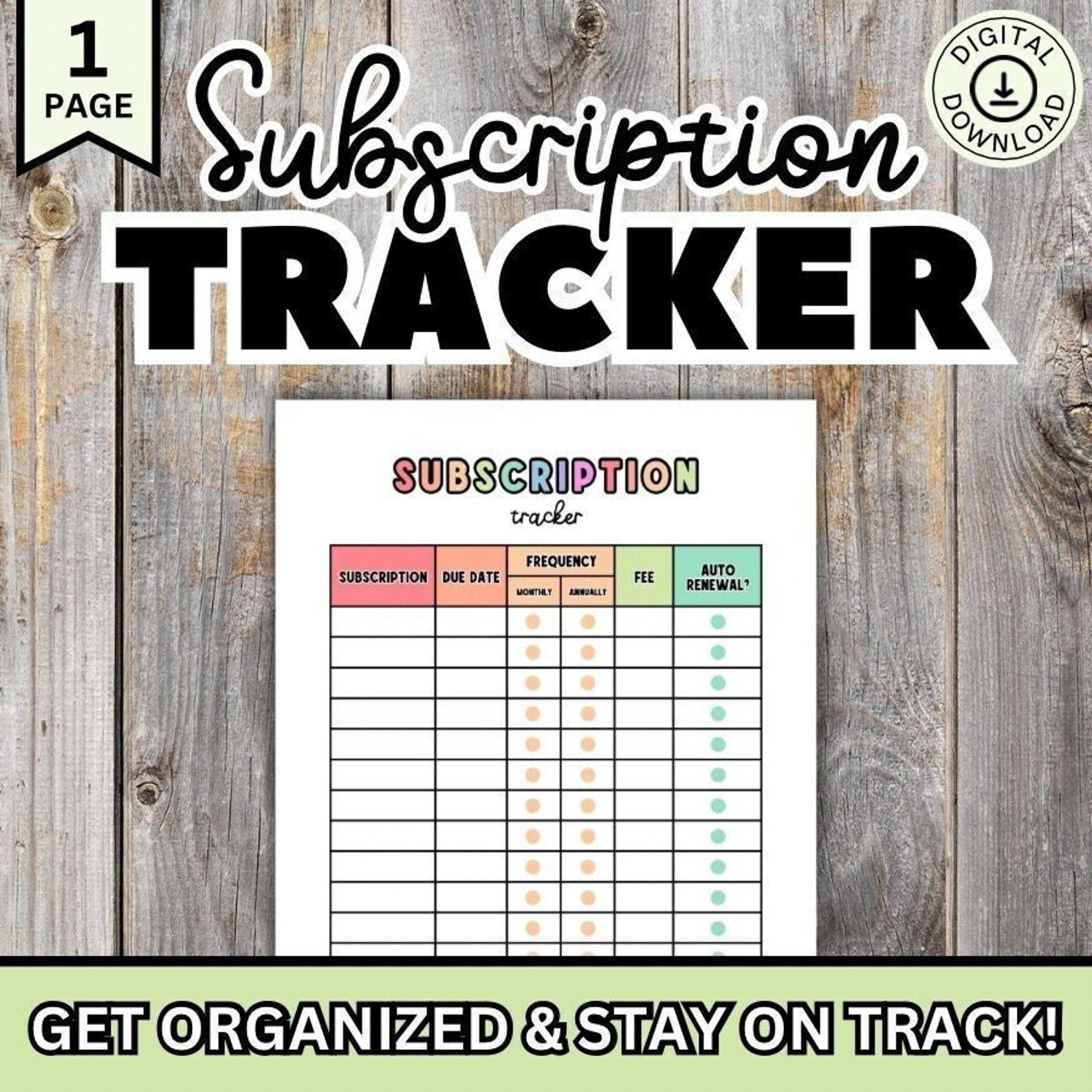Subscription Tracker Printable, Membership Tracker, Subscription Log ...