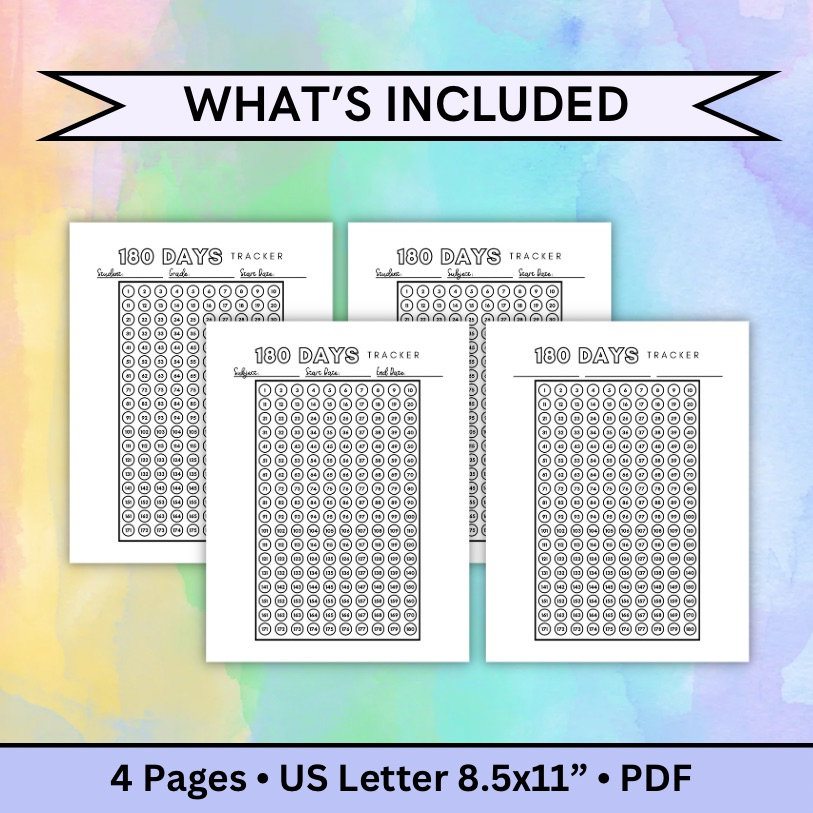 180 Day Tracker, 180 Days of School, 180 Days Countdown, Day Count for ...