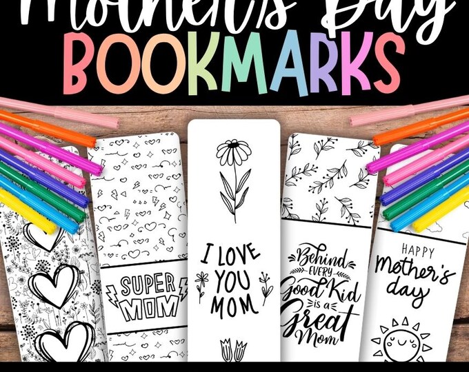 Mothers Day Coloring Bookmarks Printable, Present From Kids, Coloring ...