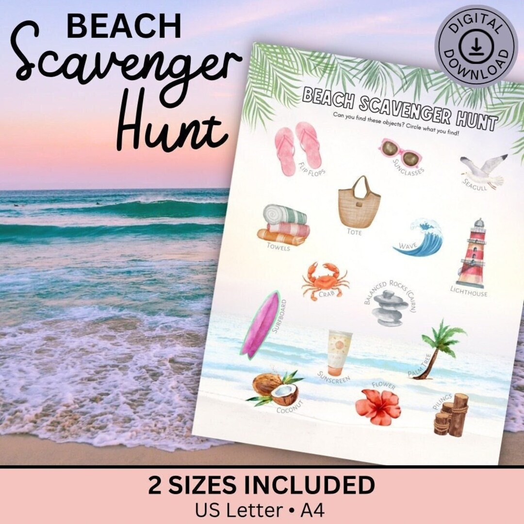 Beach Scavenger Hunt for Kids, Field Trip Game, Nature Walk Activity ...