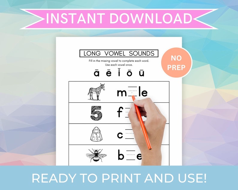 Long Vowel Worksheets Missing Vowel Activity Learning - Etsy