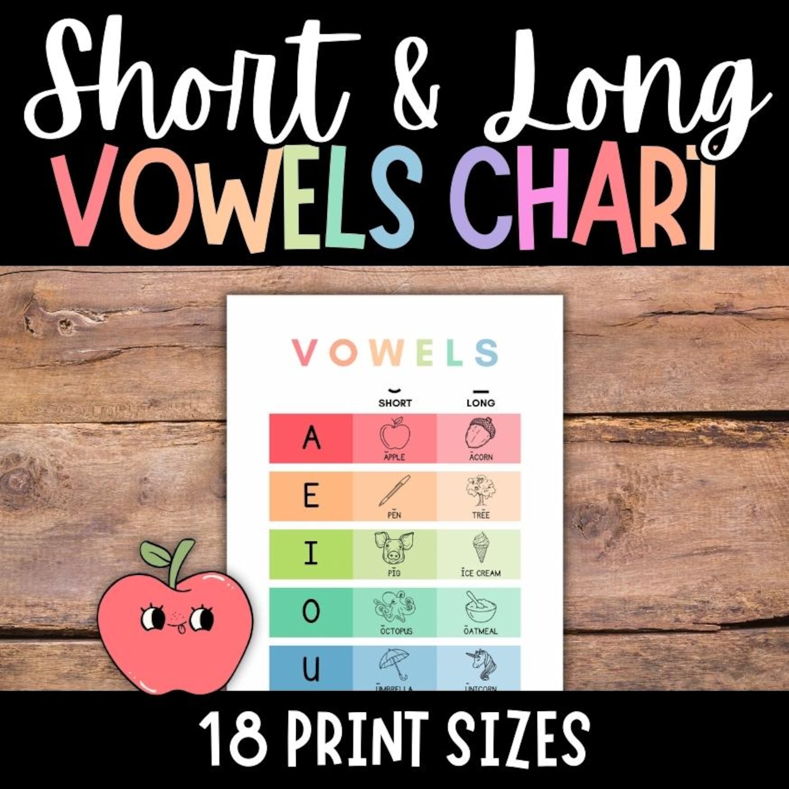 Vowels Anchor Chart, Vowel Poster, Long Vowels, Short Vowels, Classroom ...