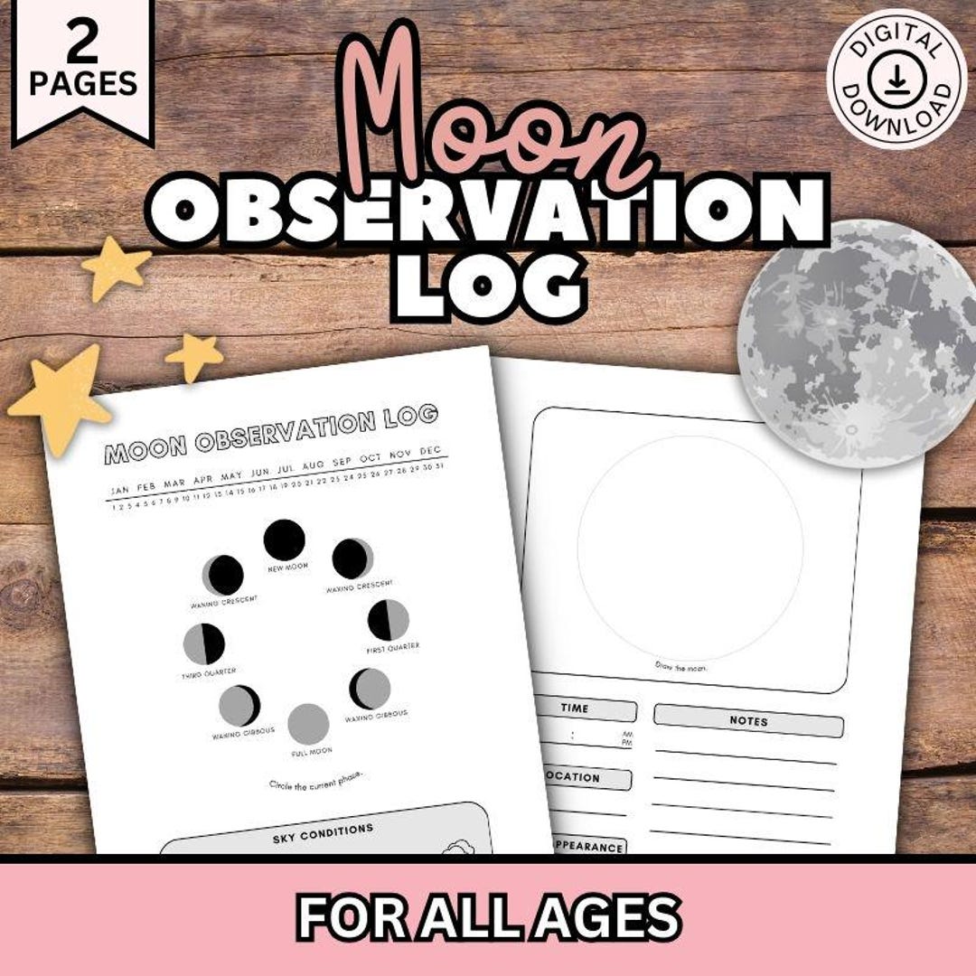 Moon Observation Log, Lunar Diary, Moon Log Book, Moon Gazing, Moon ...