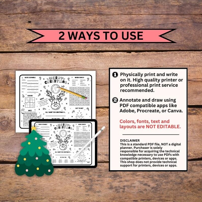 Christmas Activity Mat, Party Games, Riddle, Placemat, Coloring Page ...