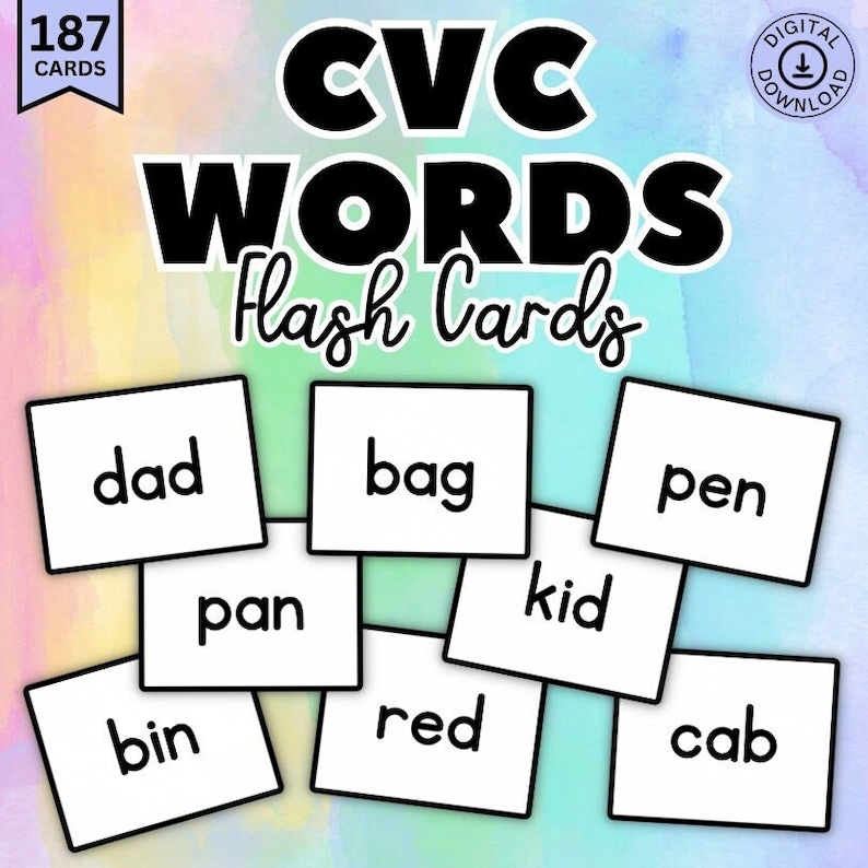 CVC Sight Word Flash Cards: Kindergarten & Preschool Reading (digital ...