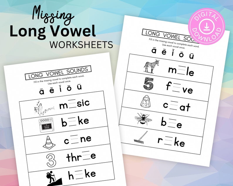 Long Vowel Worksheets Missing Vowel Activity Learning - Etsy