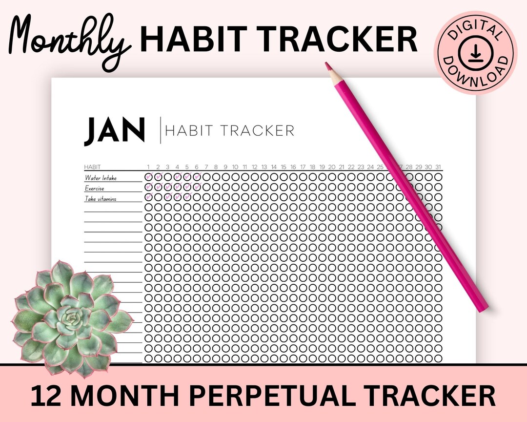 Monthly Habit Tracker Printable, 12 Month Habit Tracker, Minimalist ...