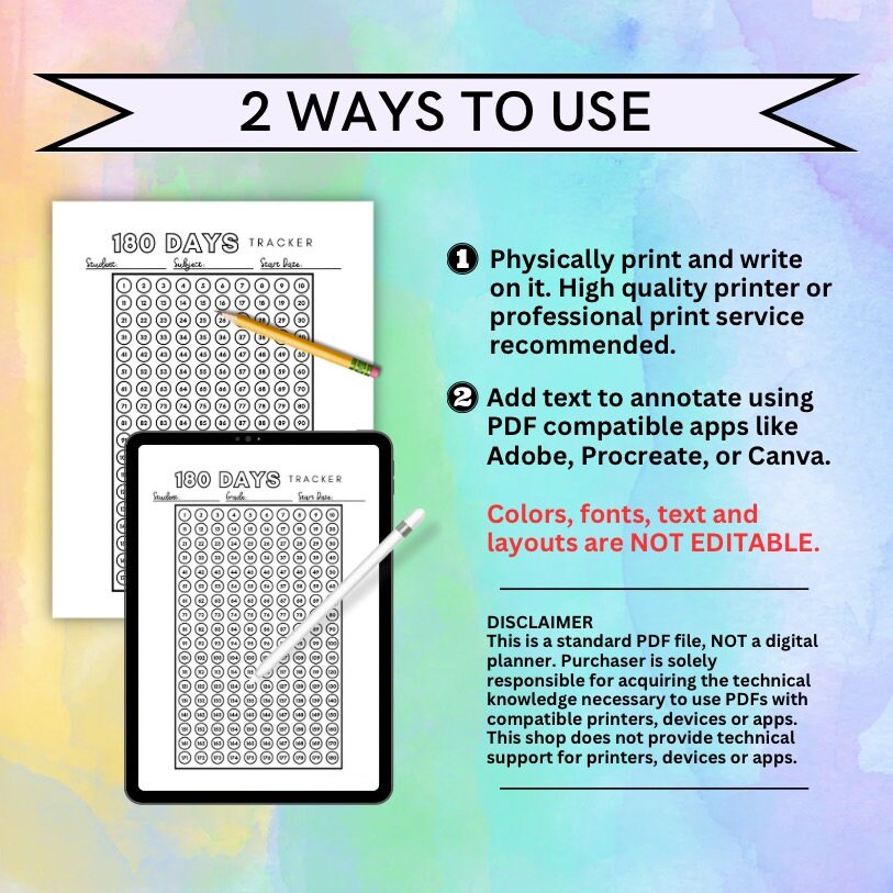180 Day Tracker, 180 Days of School, 180 Days Countdown, Day Count for ...