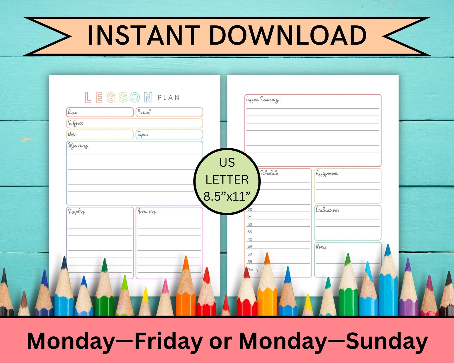 Lesson Plan Printable, Lined Daily Lesson Planner, Teaching Plan Sheet ...