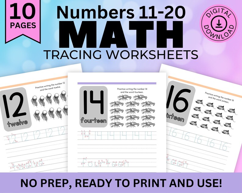 Number Tracing Worksheets, Counting Numbers 11-20, Preschool ...