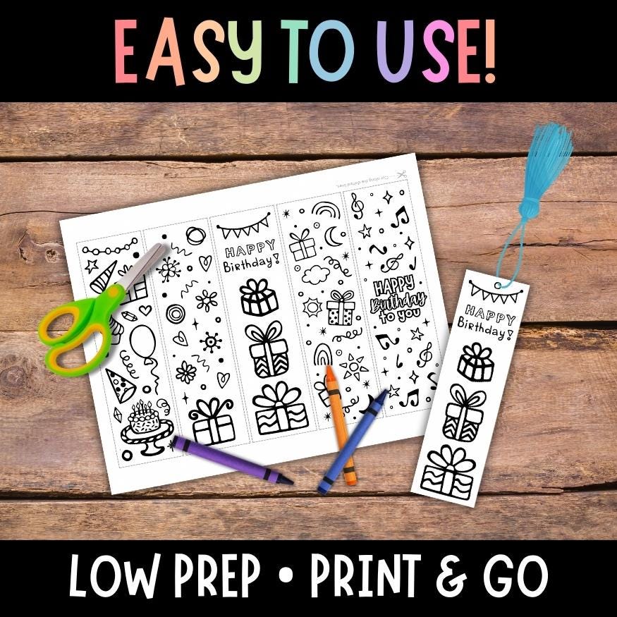 Birthday Coloring Bookmarks, Bookmarks for Coloring, Bookmarks ...