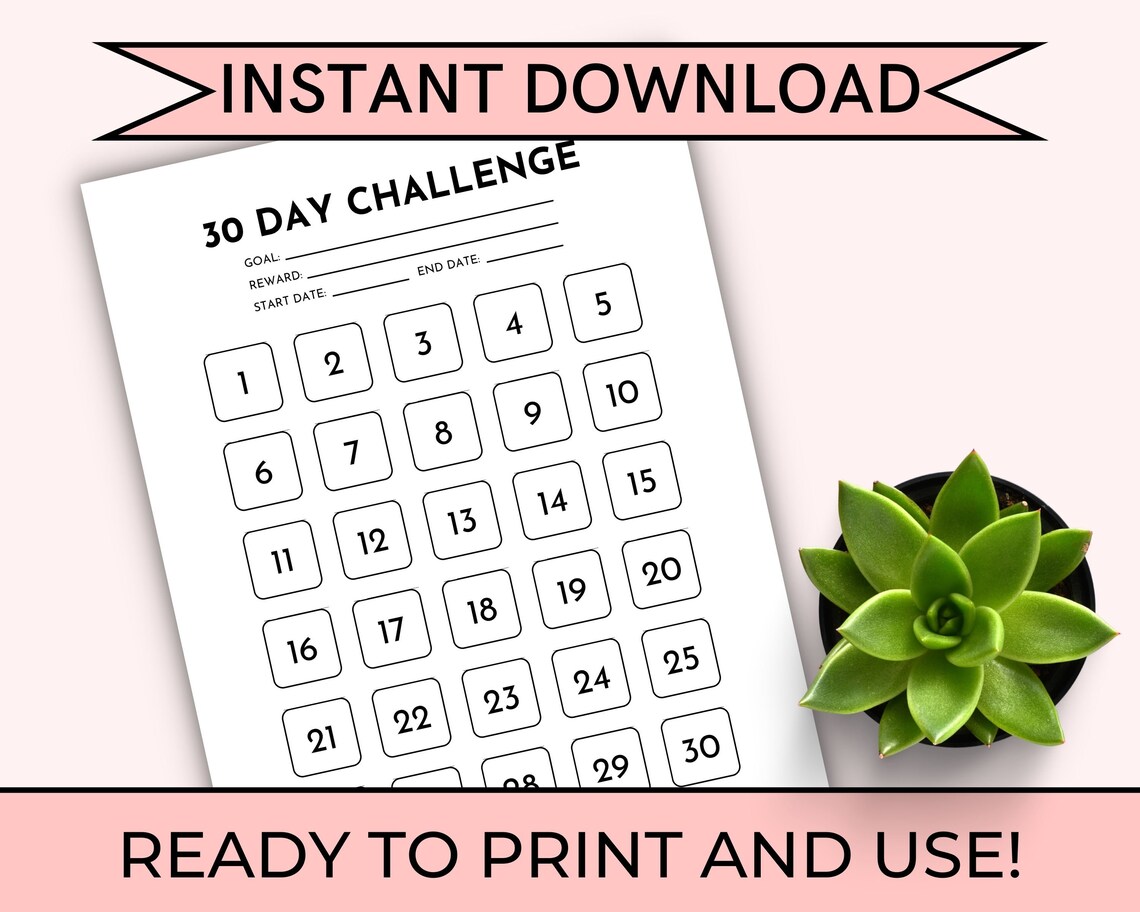 30 Day Goal Tracker, Printable 30 Day Challenge Tracker, 30 Day Tracker ...