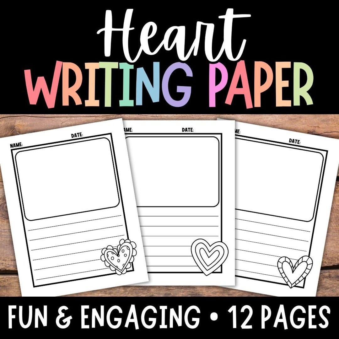 Valentines Day Writing Paper, Heart Handwriting Pages With Picture Box ...