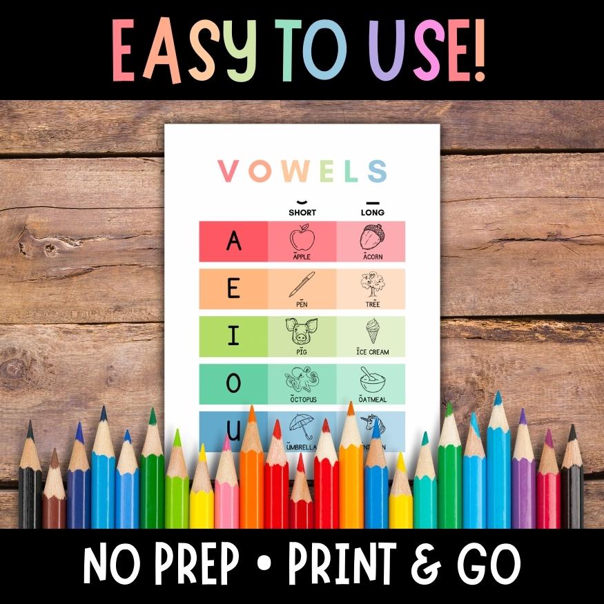 Vowels Anchor Chart, Vowel Poster, Long Vowels, Short Vowels, Classroom ...