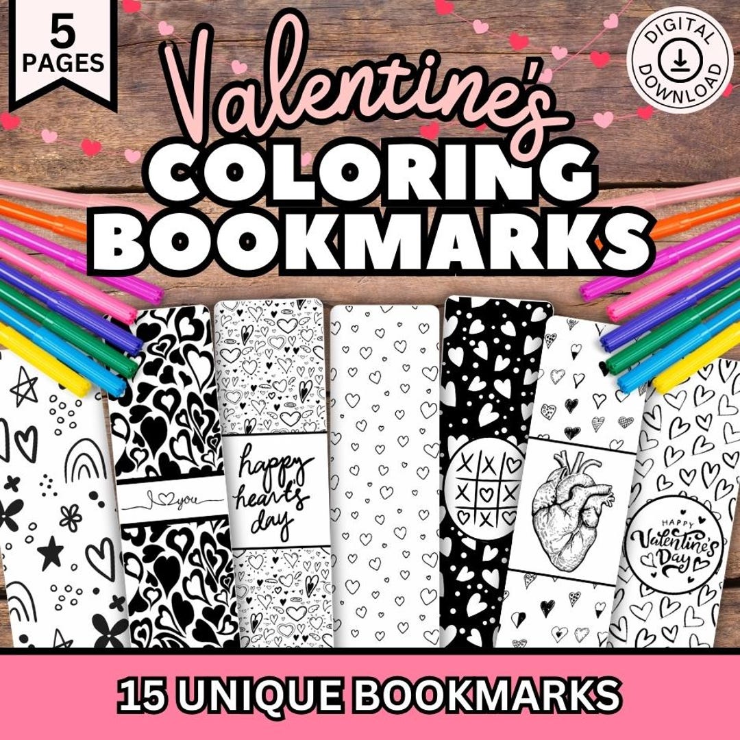 Valentine’s Day Coloring Bookmarks, Valentine’s Day Bookmarks Printable ...