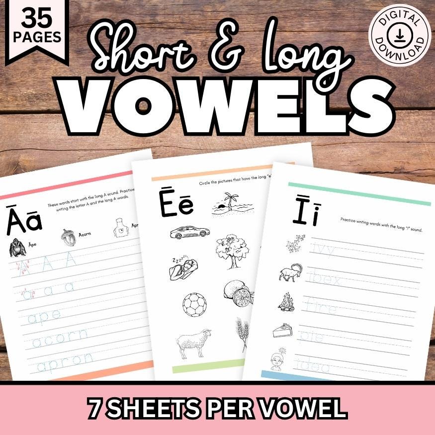 Printable Vowel Worksheets, Short and Long Vowel Sounds, Vowel Practice ...