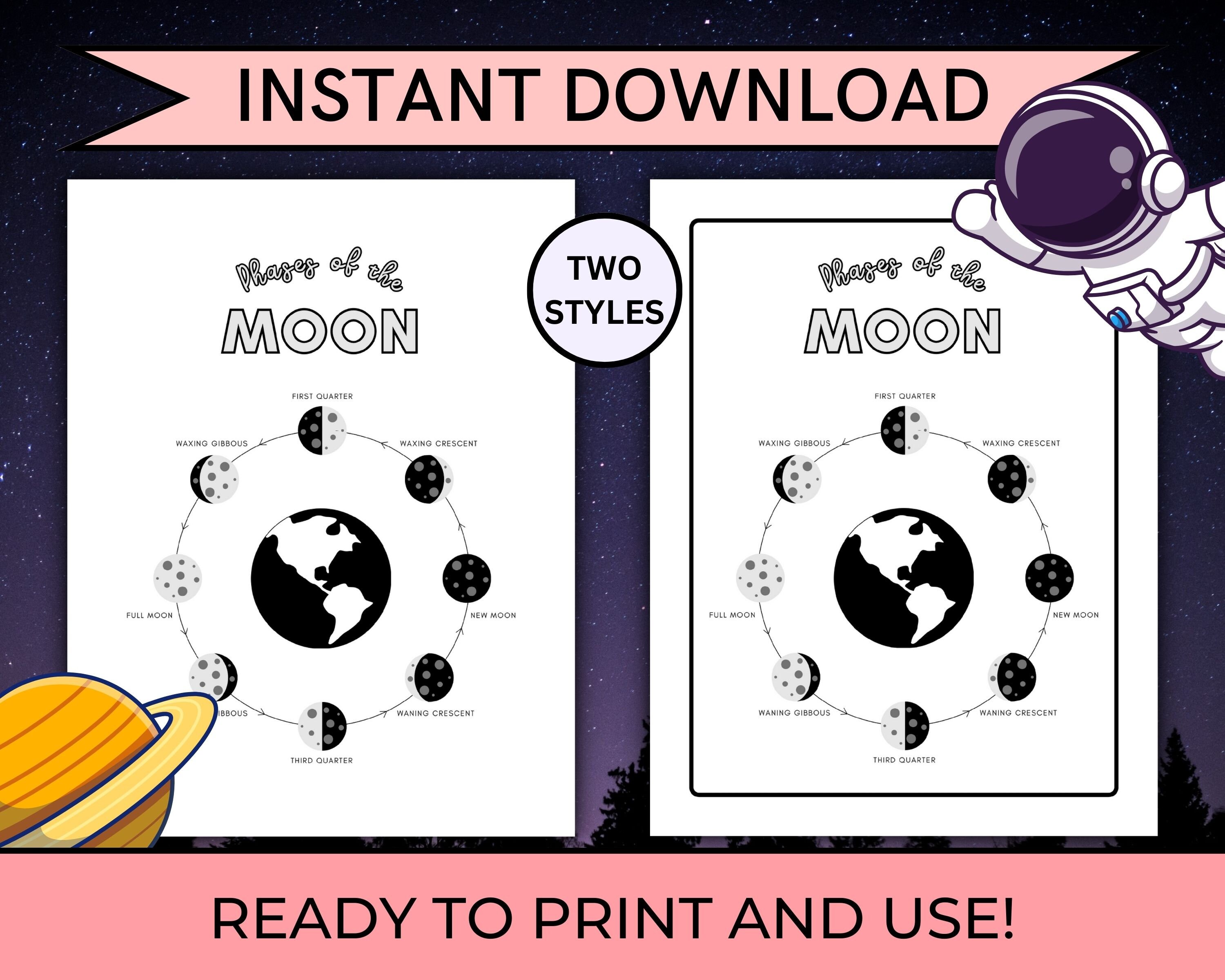 Moon Phases Poster, Moon Phase Chart, Moon Phase Wall Decor, Science ...