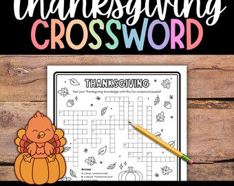 Thanksgiving Crossword Puzzle Game Printable for Kids and Adults ...