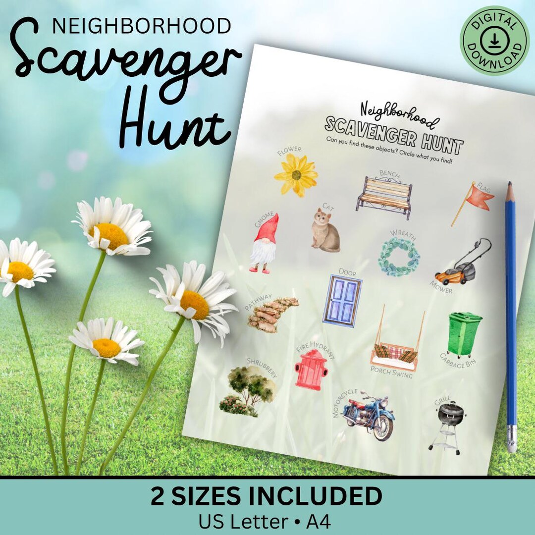 Neighborhood Scavenger Hunt for Kids, Field Trip Game, Nature Walk ...
