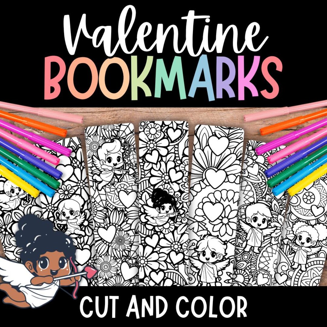 Valentine Cupid Coloring Bookmarks Printable - Etsy